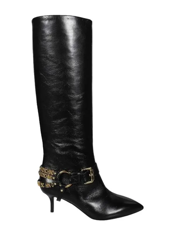 Moschino Stiletto Boots With Logo Embellishment - Black