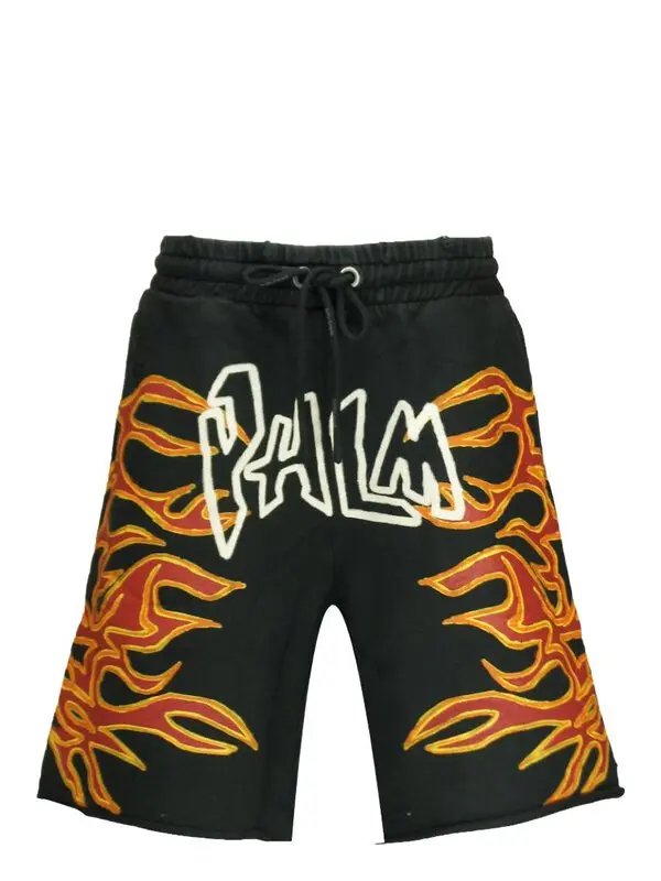 Palm Angels Graffiti Flames Logo Print Shorts - Black