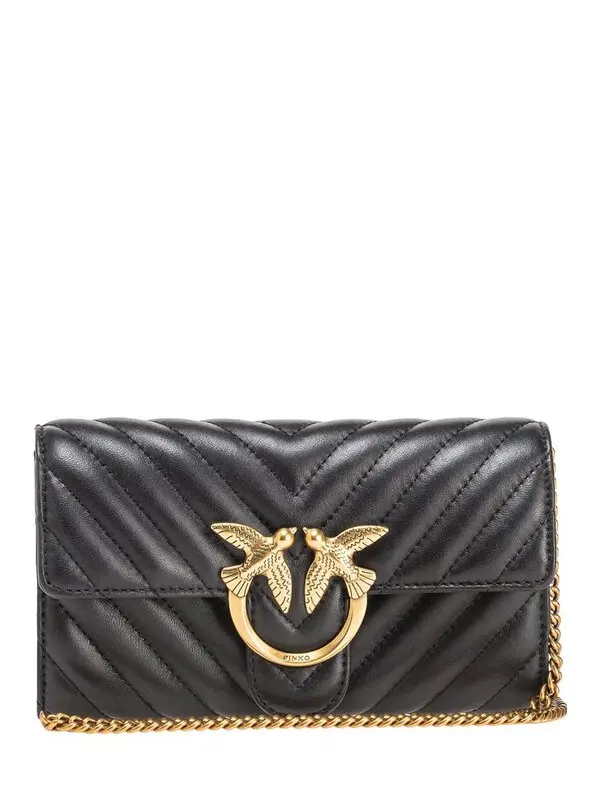 Pinko Love One Quilted Shoulder Bag With Chain Strap - Black