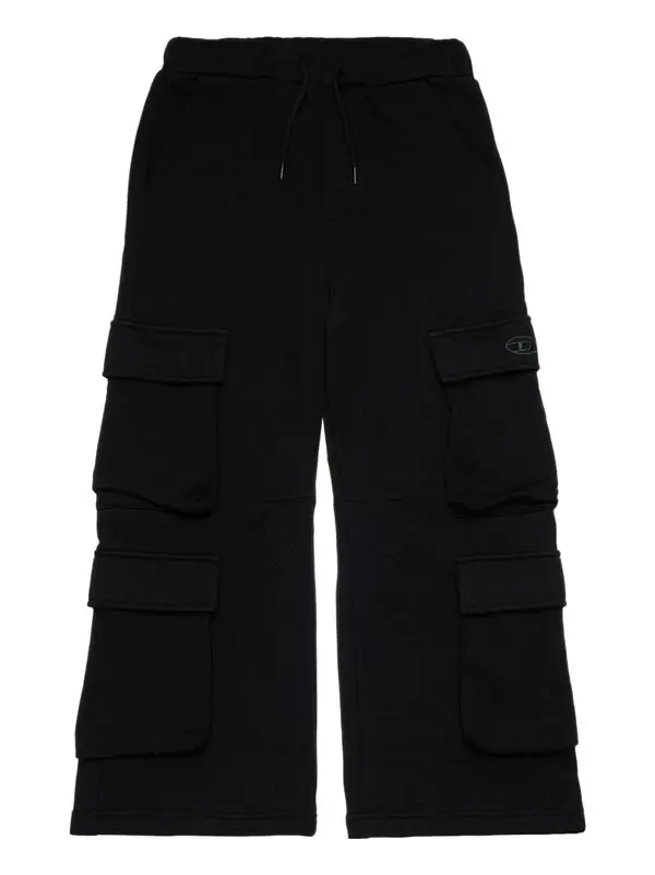 DIESEL® Cotton Cargo Trousers With Embroidered Logo - Black