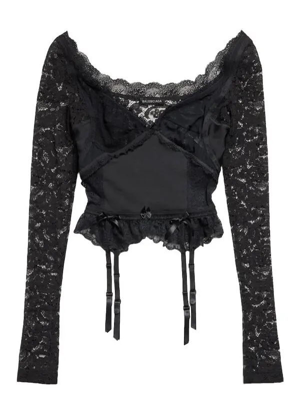 Balenciaga Lace Detailed Long Sleeve Top - Black