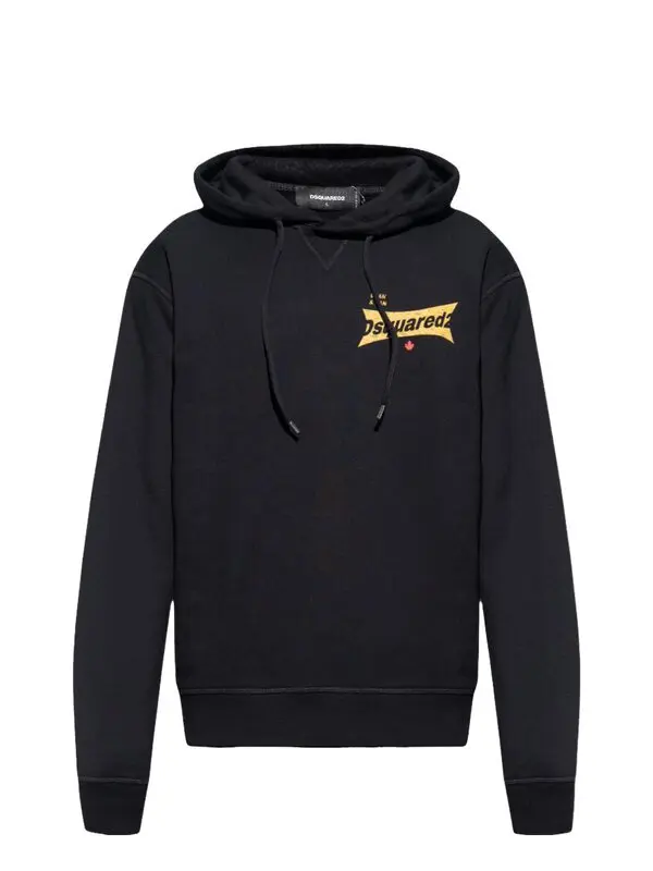 Dsquared2 Logo Printed Drawstring Hoodie - Black