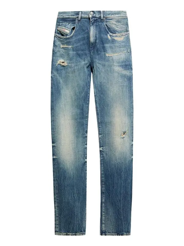DIESEL® Ripped Straight Leg Jeans - Blue