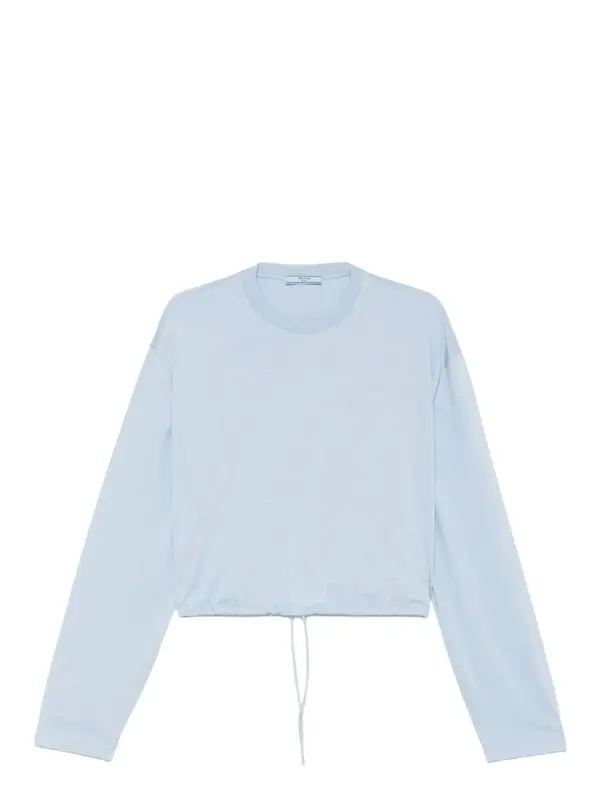 Prada Long Sleeve Crewneck T-shirt With Drawstring Hem - Light Blue