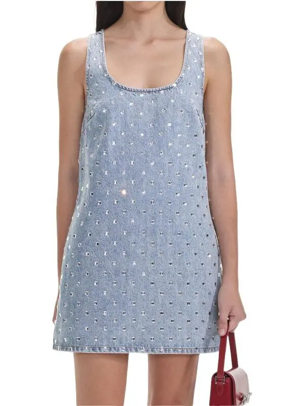 SELF-PORTRAIT Embellished Denim Mini Dress - Multicolor