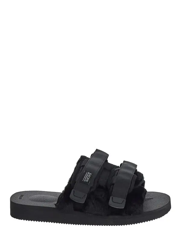Suicoke Open-toe Patent-leather Booties With Adjustable Straps - Black