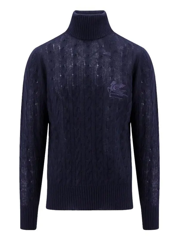 Etro Logo Embroidered Roll-neck Cable-knitted Jumper - Black