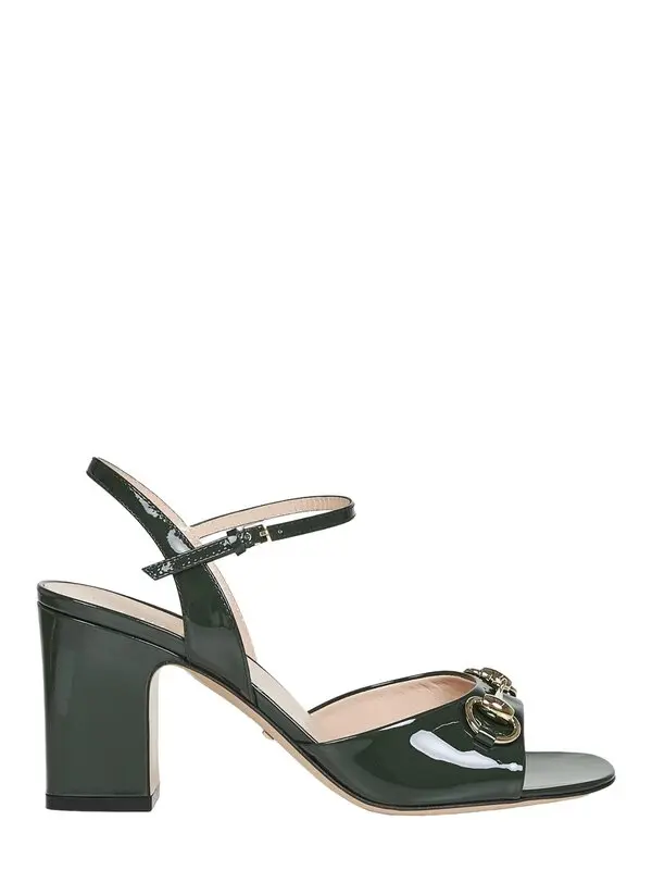 Gucci Horsebit Patent Leather Mid Heel Sandals - Green