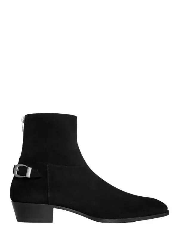 Celine Round Toe Zip Up Ankle Boots With Buckle Detail - Black