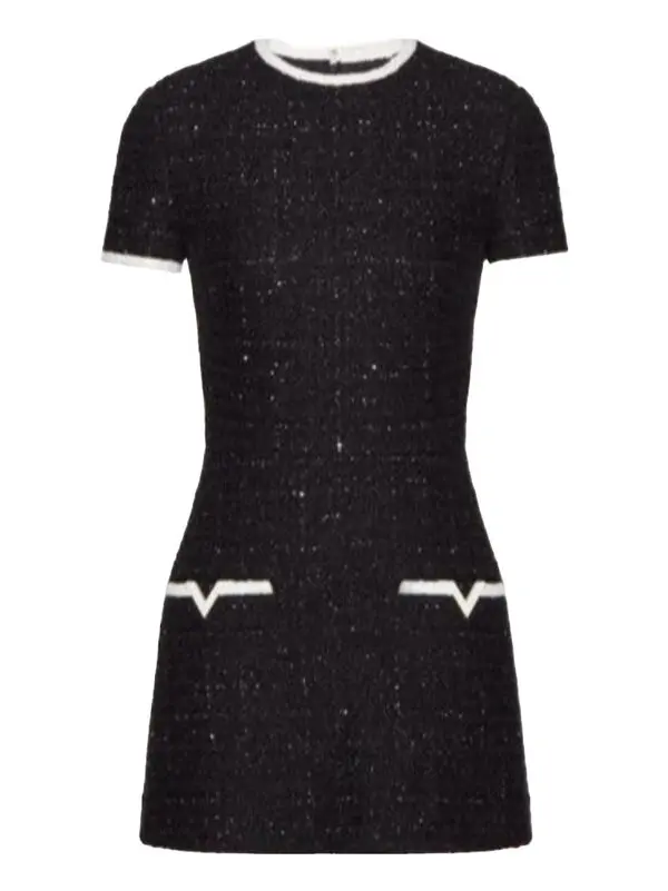 Valentino Garavani Glaze Tweed Short Dress With Contrast Trim - Black/silver