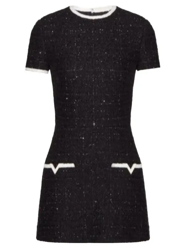 Valentino Garavani Glaze Tweed Short Dress With Contrast Trim - Black/silver