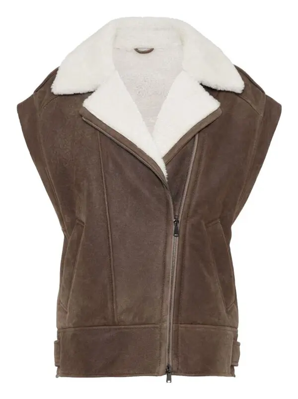Brunello Cucinelli Shearling Zip-up Vest - Brown