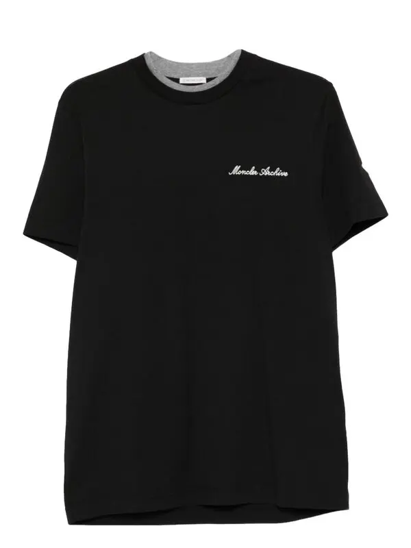 Moncler Logo Embroidered Crewneck T-shirt - Black