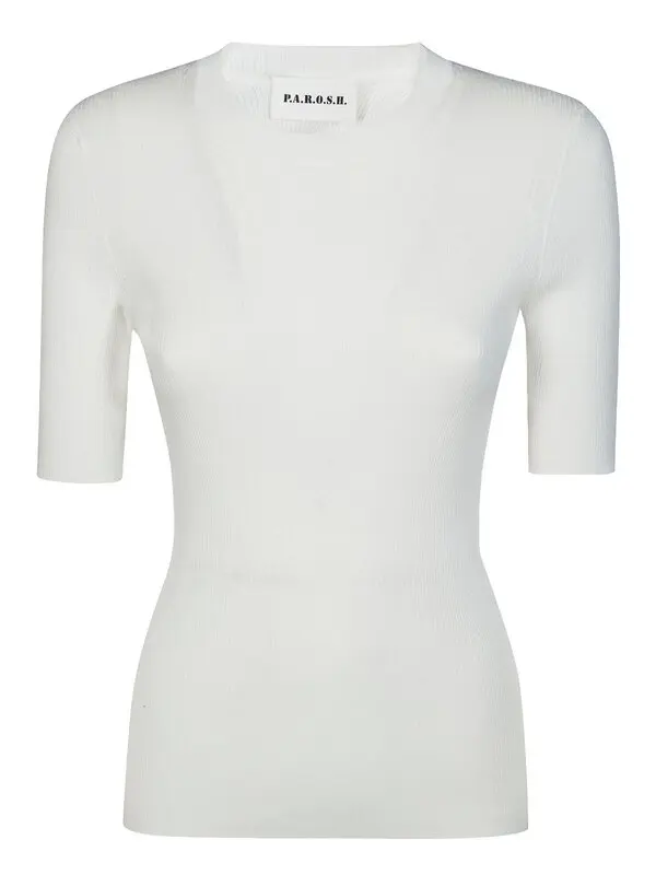 P.a.r.o.s.h Ribbed Knit T-shirt With Mid-length Sleeves - White