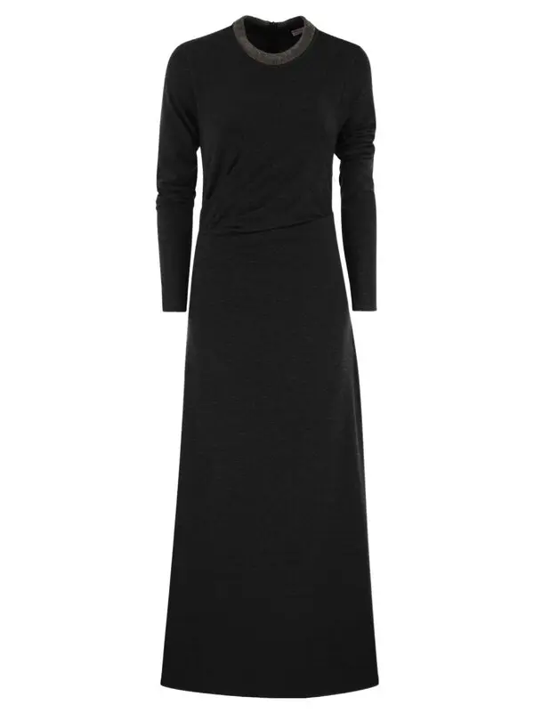 Brunello Cucinelli Crewneck Draped Dress - Black