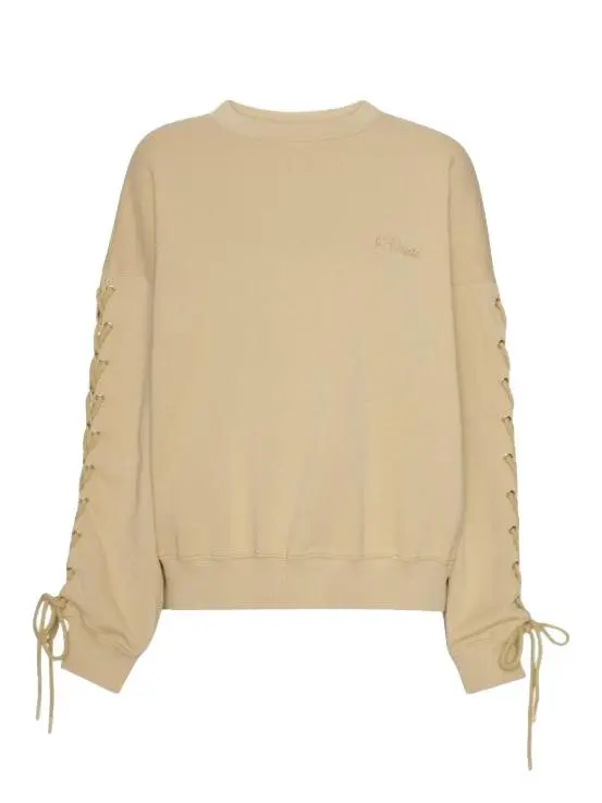 ROTATE BY BIRGER CHRISTENSEN Lace-up Sleeve Crew Neck Sweater - Nude