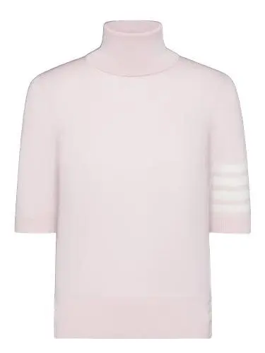 Thom Browne Short Sleeve Roll Neck Knitted Jumper With Four-bar Stripe Detail - Light Pink