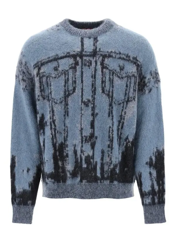 DIESEL® K-patmos Patterned-intarsia Crew Neck Sweater - Gray