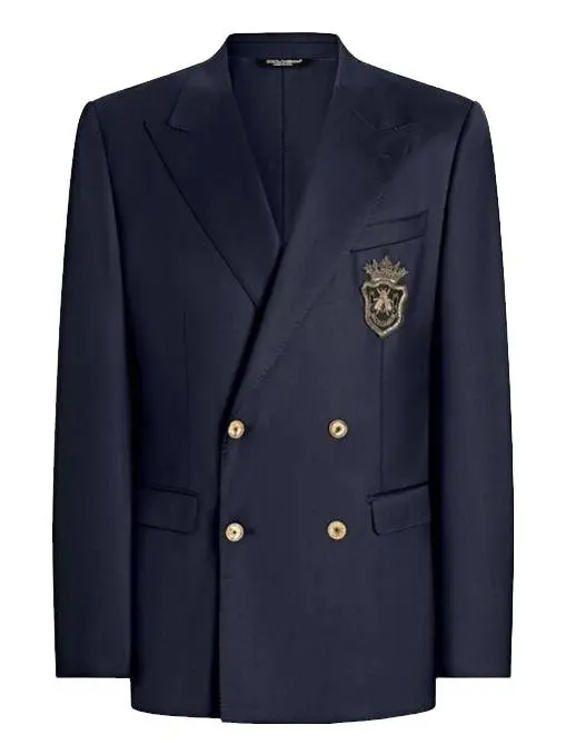 Dolce & Gabbana Double-breasted Tailored Blazer With Crest Detail - Blue