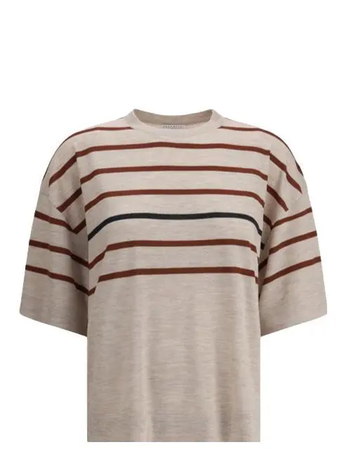 Brunello Cucinelli Striped Knit Top - Nude
