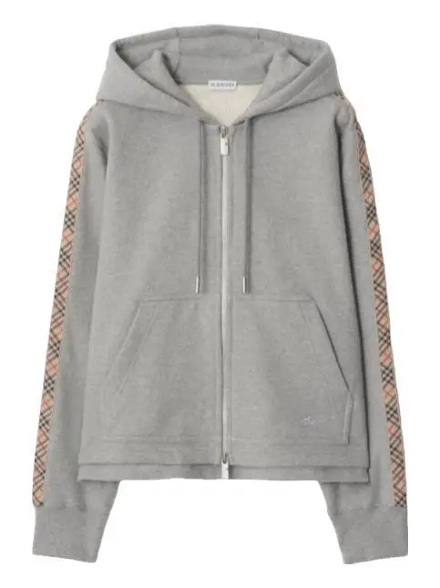 Burberry Zip-up Drawstring Hoodie With Equestrian Knight Design - Light Gray
