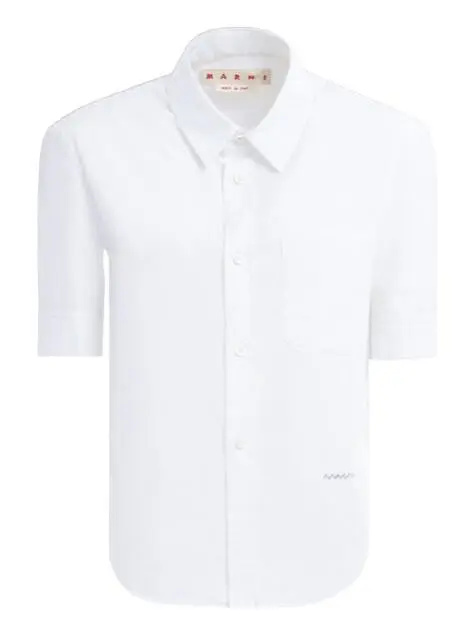 Marni Short-sleeved Shirt With Embroidered Logo - Lily White