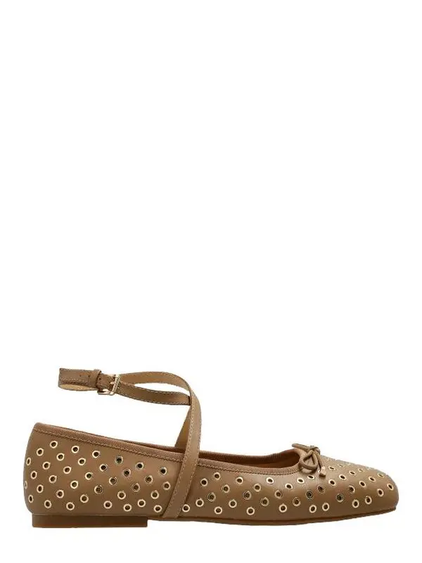 Michael Kors Ballet Flats With Bow Detailing And Adjustable Ankle Strap - Brown