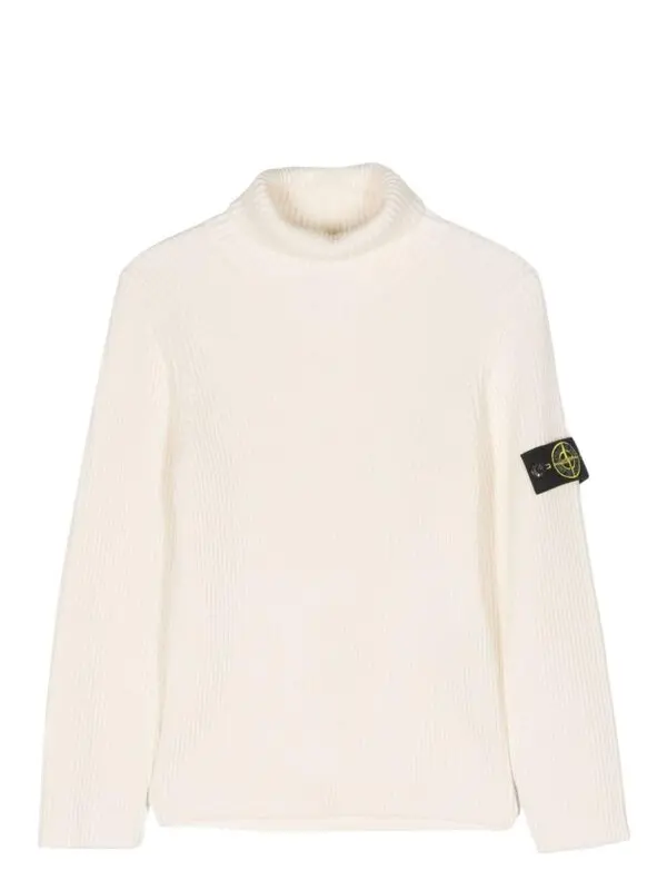 Stone Island Logo Long Sleeve Sweater - Ivory