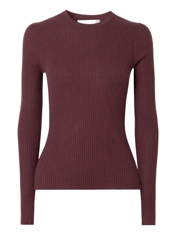 Gabriela Hearst Crew Neck Ribbed Long Sleeve Sweater - Red