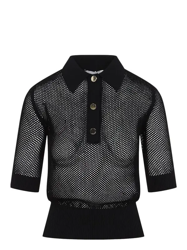 Sportmax Short-sleeved Mesh Top With Button Detail - Black