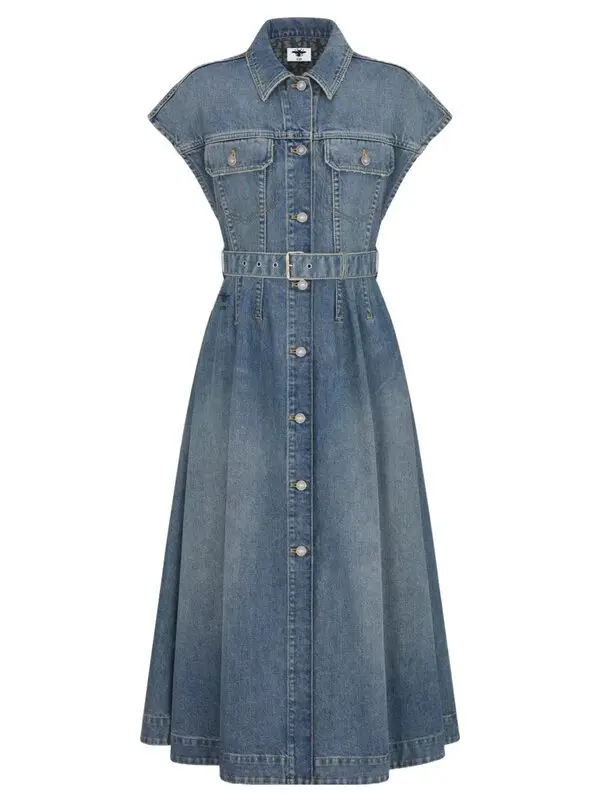 Dior Mid-length Flared Dress With Embroidered Bee And Cd Logo - Blue
