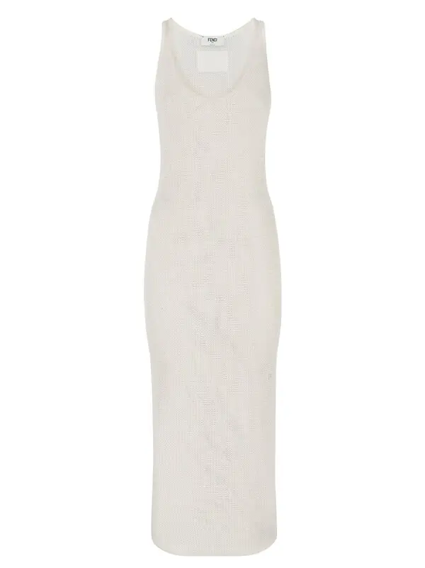 Fendi Sleeveless Mesh Knit Midi Dress - White
