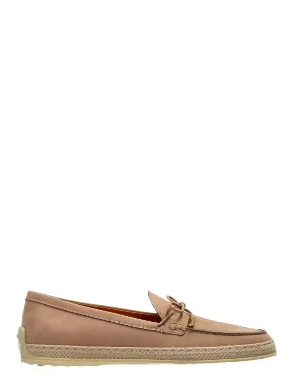 TOD'S Raffia Trim Loafers - Nude