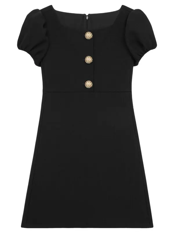 Celine Mini Dress With Jeweled Buttons In Wool Piqu - Black