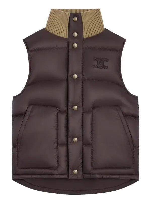 Celine Sleeveless Puffer Jacket In Light Nylon - Brown