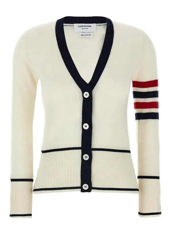 Thom Browne 4-bar Stripe Knitted Cardigan - White