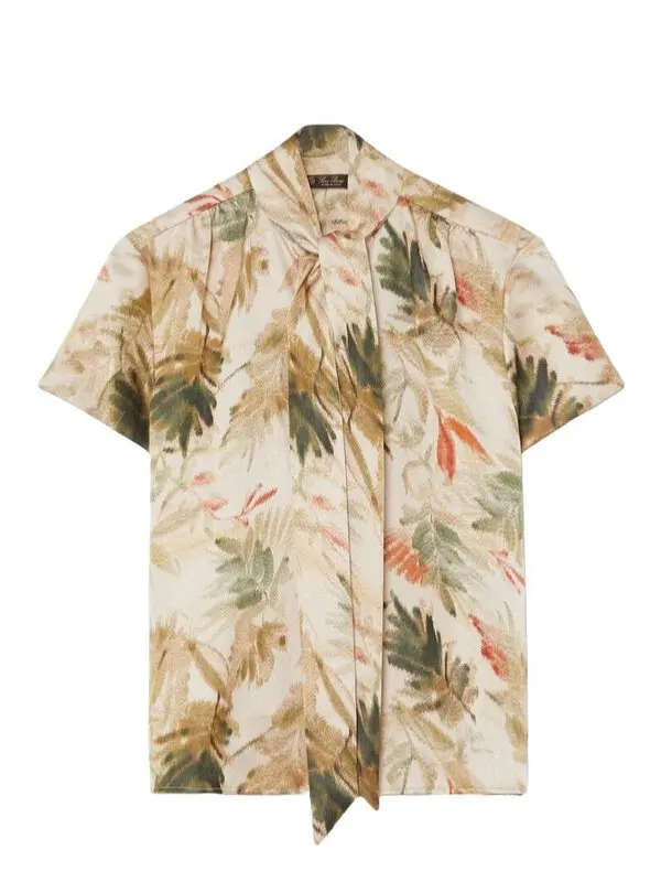 Loro Piana Botanical Print Silk Shirt - Sun Kissed/green Fluorite