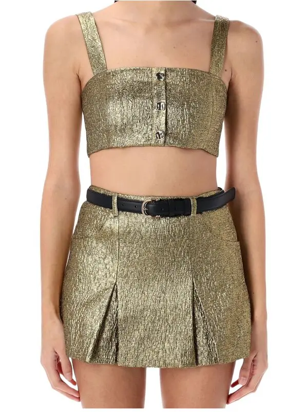SELF-PORTRAIT Metallic Jacquard Crop Top - Golden