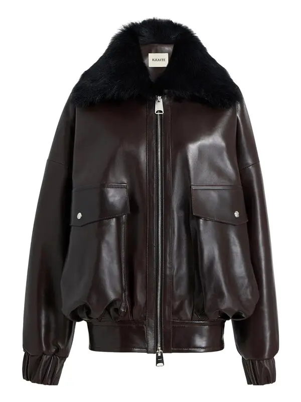 Khaite Daemon" Zip-up Bomber Jacket With Fur Collar - Black