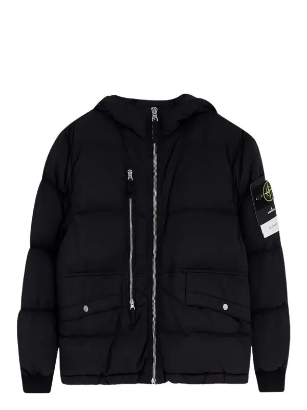 Stone Island Zipped Down Jacket With Drawstring Hood - Black