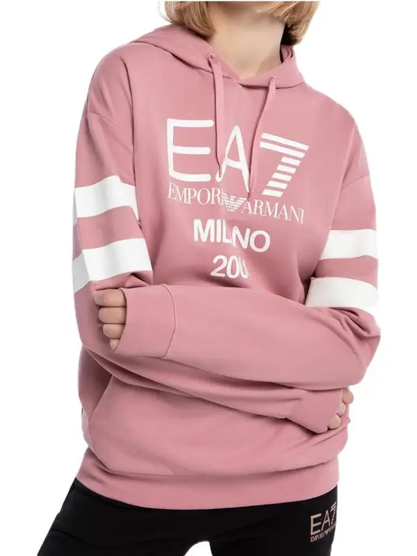 EA7 Logo Printed Hooded Sweater - Pink
