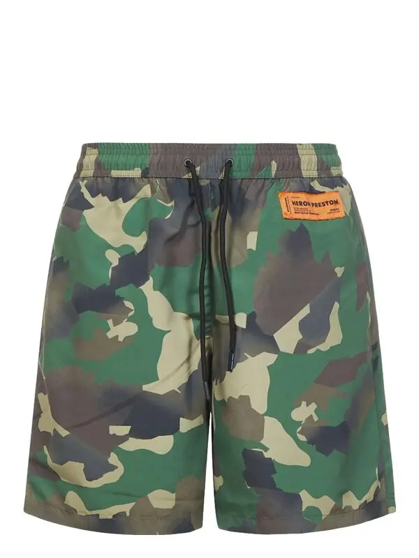 Heron Preston Camouflage Print Drawstring Swim Shorts - Green