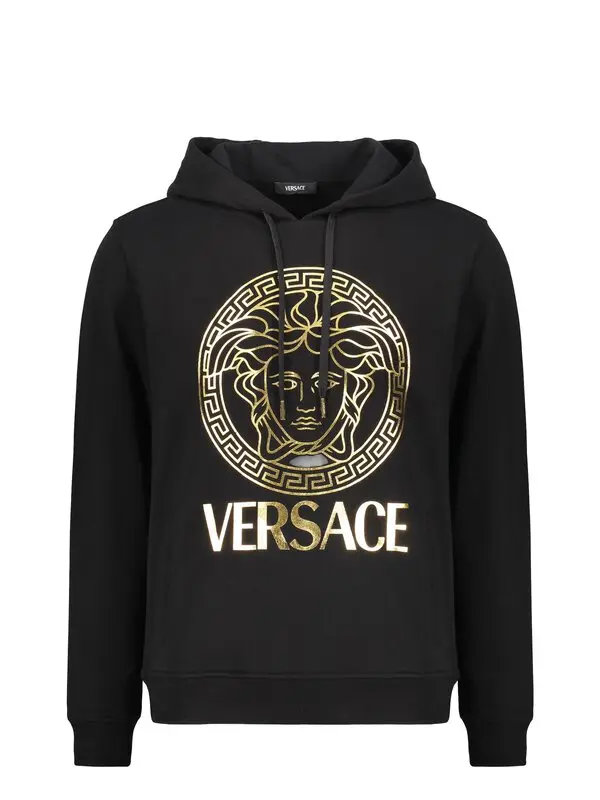 Versace Medusa Head Graphic Print Drawstring Hoodie - Black