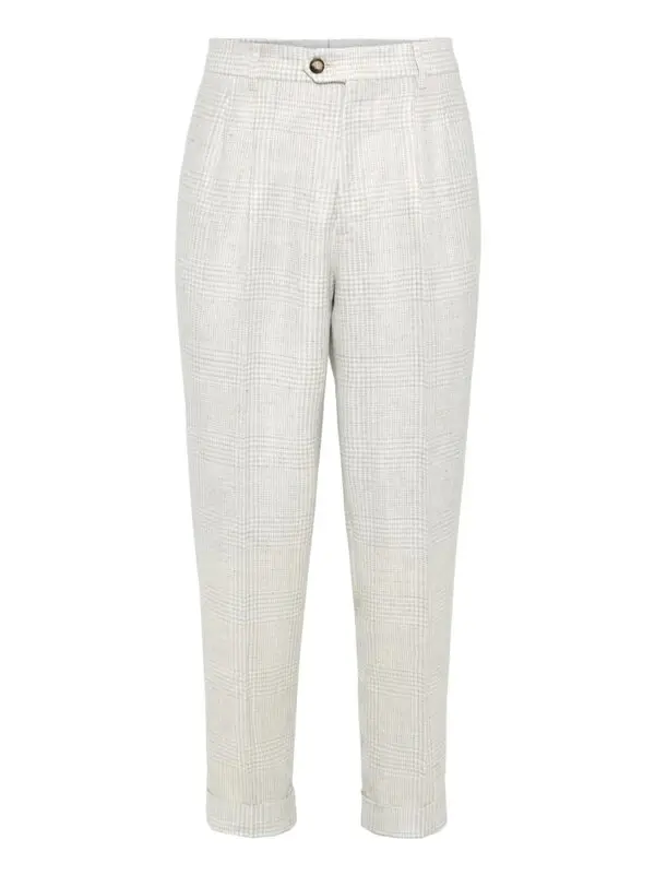 Brunello Cucinelli Prince Of Wales Diagonal Leisure Fit Trousers - White