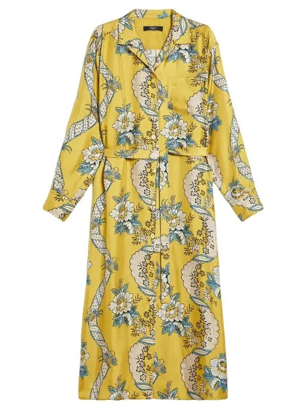 Max Mara Printed Long Sleeve Midi Shirt Dress - Yellow