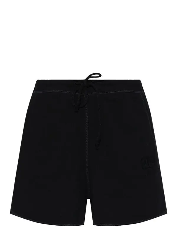 GANNI Logo Embroidered Drawstring Shorts - Black