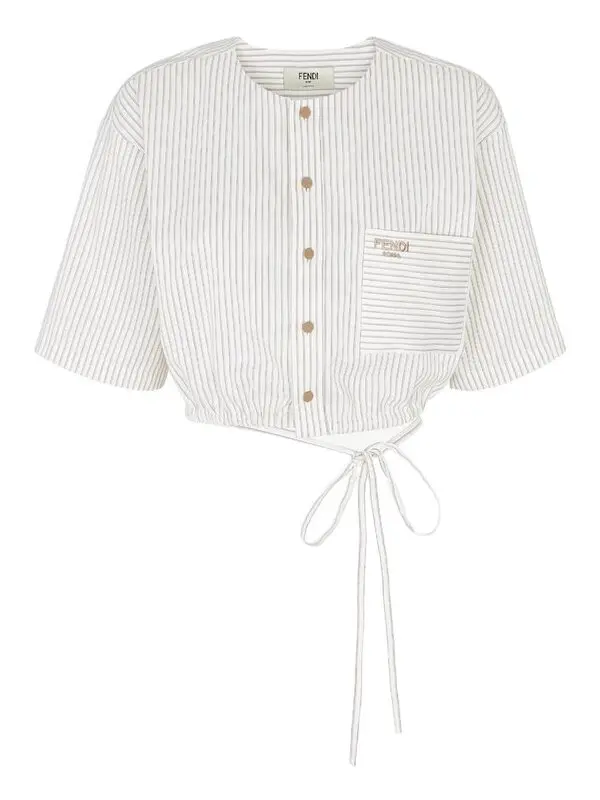 Fendi Striped Cropped Shirt With Drawstring Hem - White