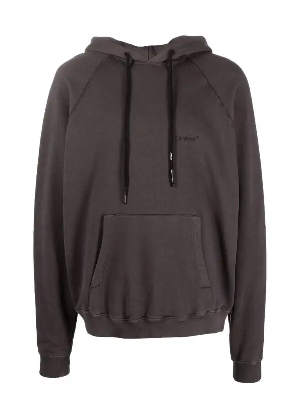 Off-White Diagonal Stripe Cotton Hoodie - Black