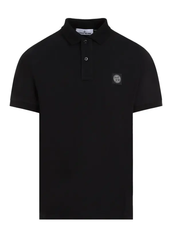 Stone Island Logo Patch Short Sleeve Polo Shirt - Black