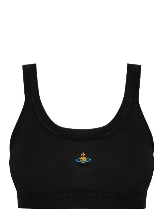 VIVIENNE WESTWOOD Logo Embroidered Cropped Top - Black